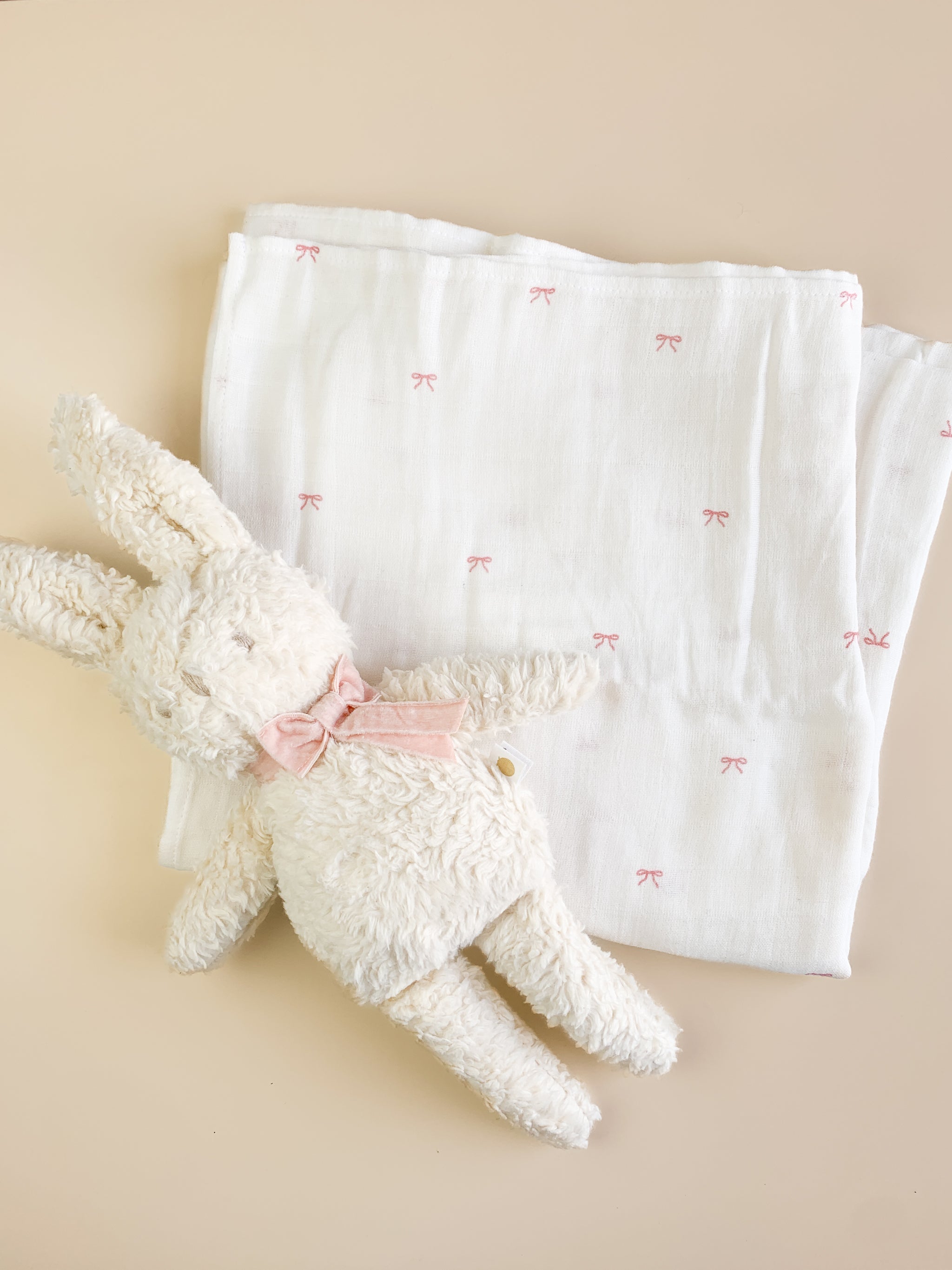 Baby Newborn Bow Swaddle Blanket Organic Cotton Charlie Bunny Plush ...