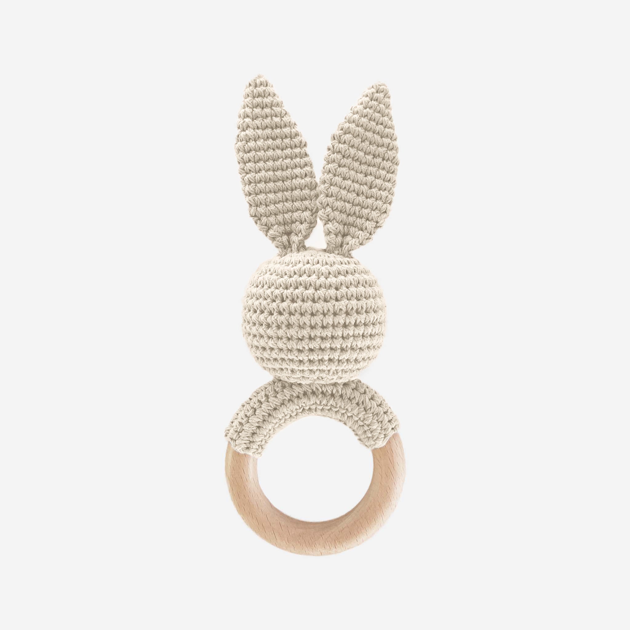 Baby Rattle Teether Crochet Wooden Ring Bunny Cream – The Blueberry Hill