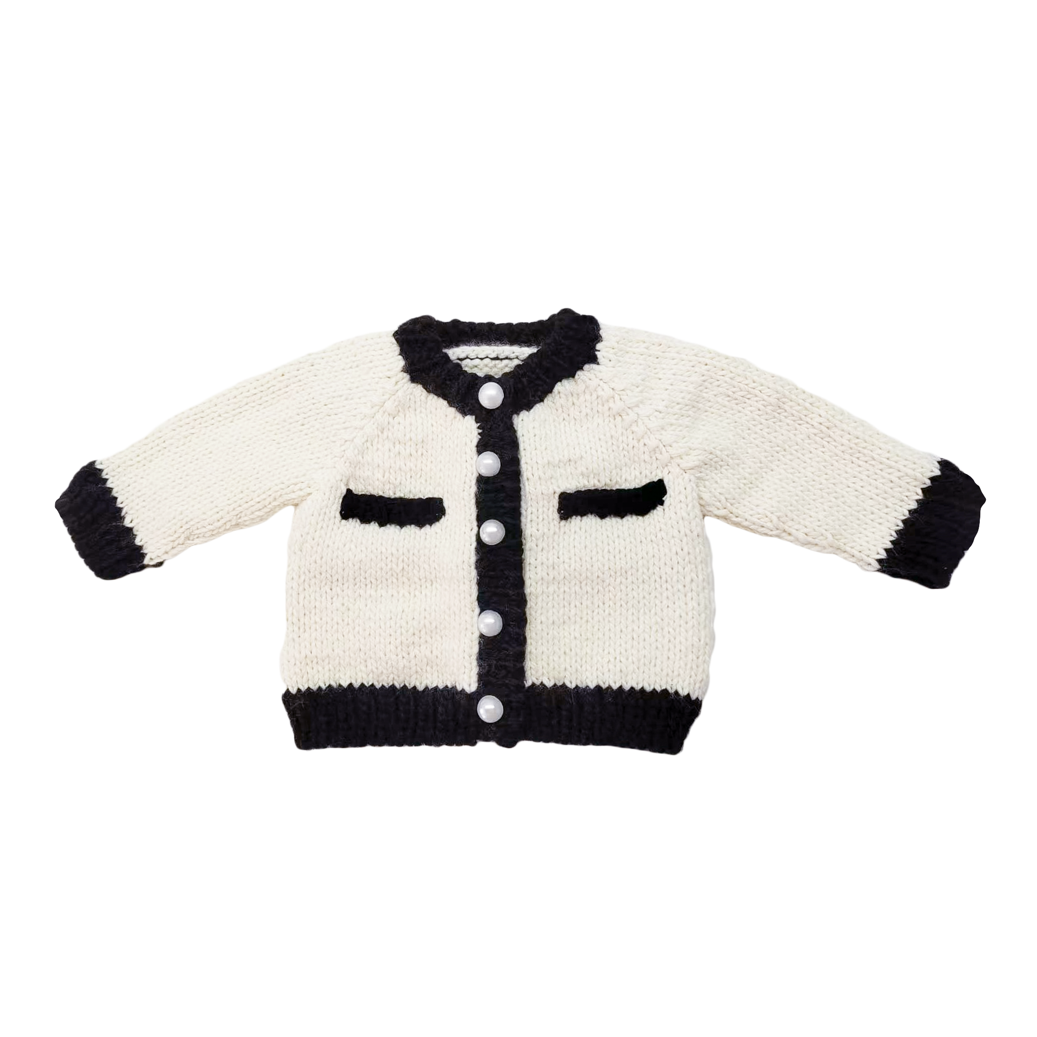 Handmade Baby Coco Cardigan in Cream and Black with Faux Pearl Buttons ...